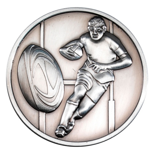 70mm Rugby Medal in Antique Silver - Awards Trophies Supplier